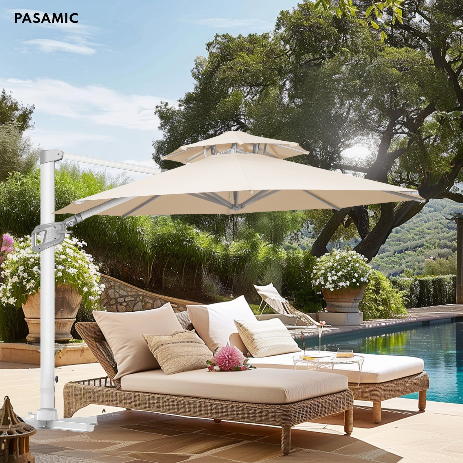 11 FT Patio Umbrella Offset Cantilever Outdoor Umbrella, 2 Tiers Market ...
