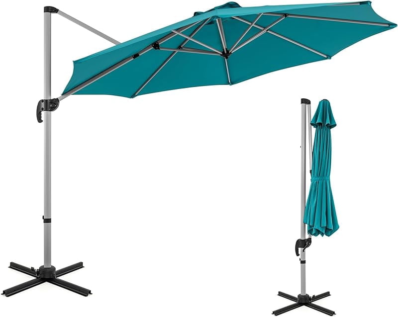 11 FT Round Cantilever Umbrella with 360 ° Rotation, Outdoor Patio ...