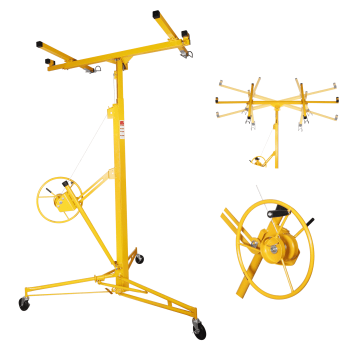11 FT Tripod Drywall Lifter, 360° Rotating Head, Lockable Swivel Wheels ...