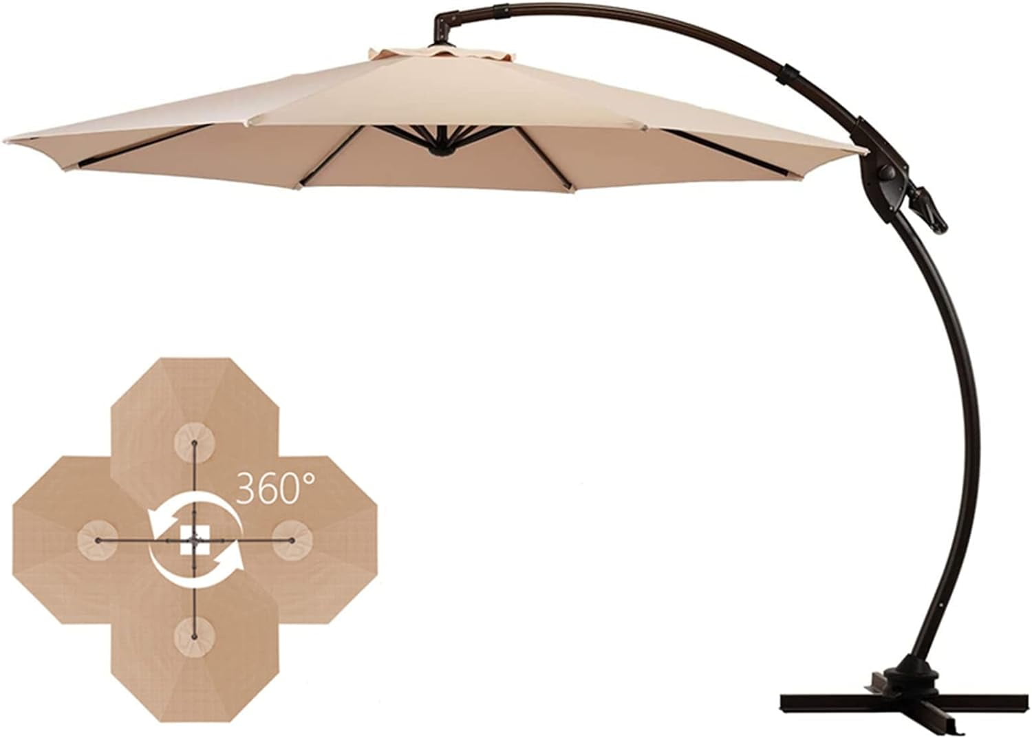 11 FT aluminum cantilever offset umbrella, 360° rotating large circle ...