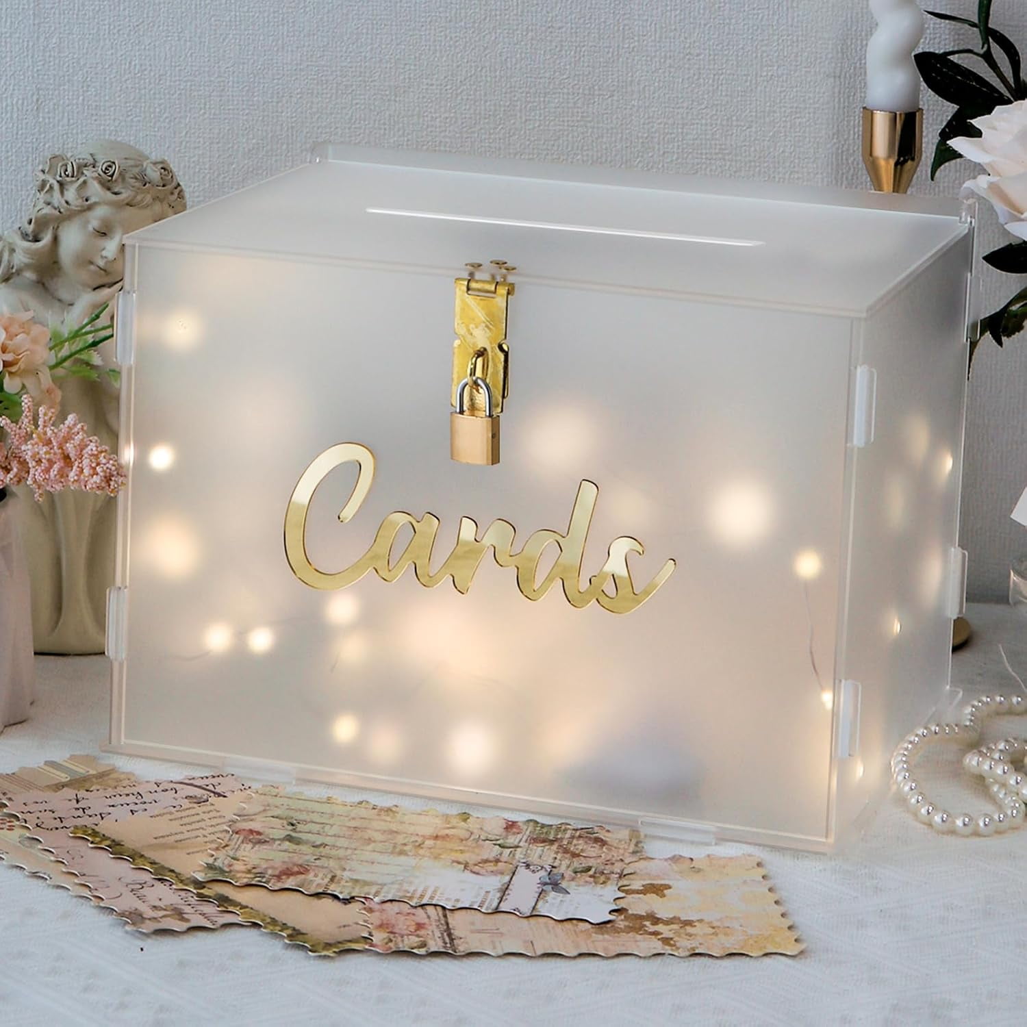 11" Frosted Wedding Card Box with Lock, Acrylic Gift Card Box for ...