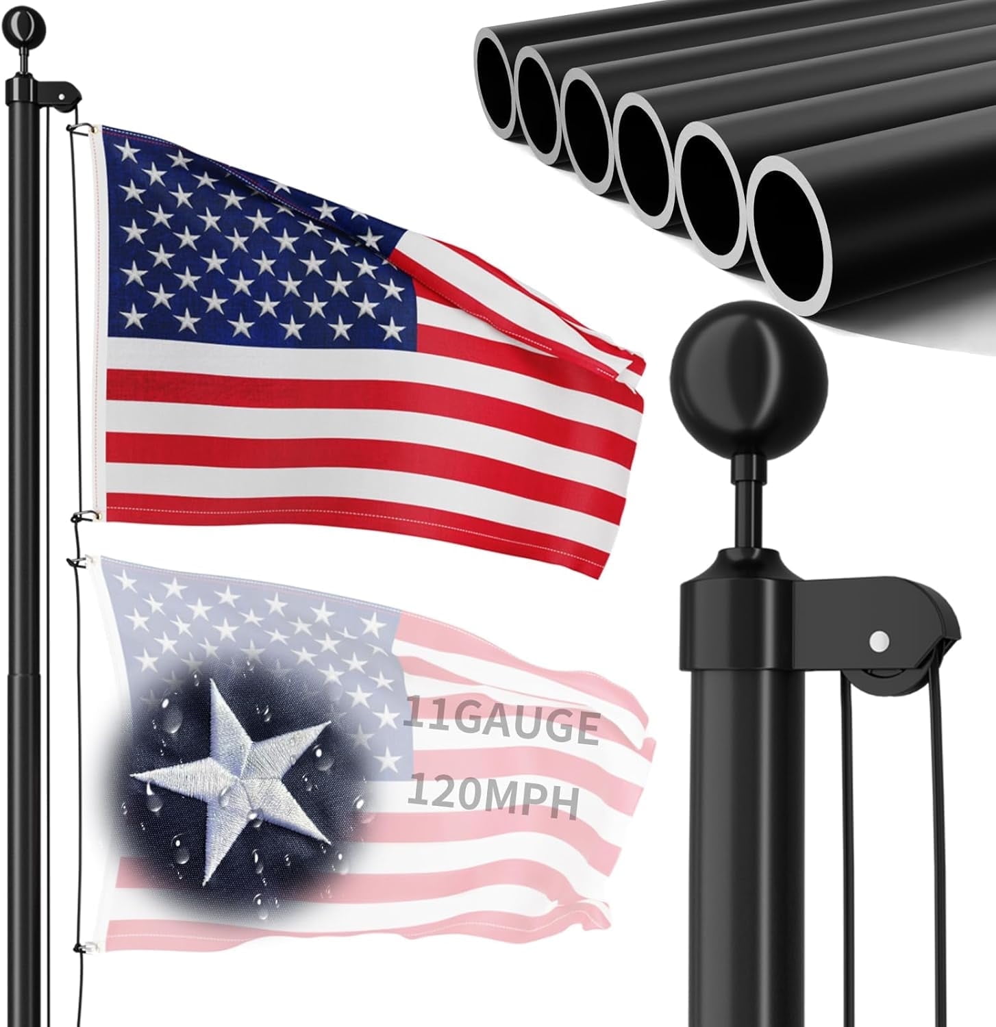 11 Gauge Heavy Duty Flag Pole - 30 FT Extra Thick Aluminum Flagpole Kit ...