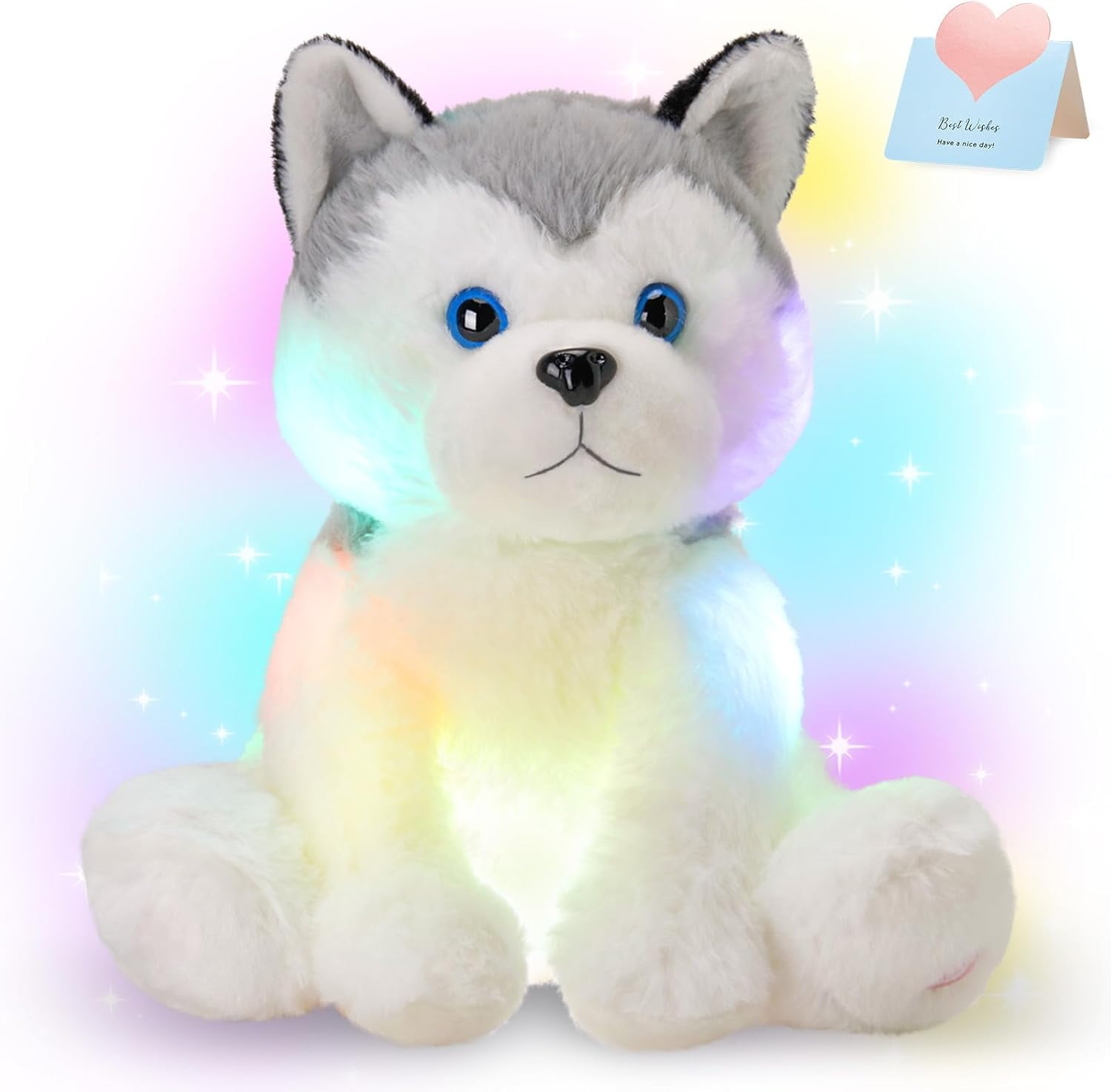 11'' Gray Light up Husky Stuffed Animal Dog Floppy LED Plush Toy Puppy ...