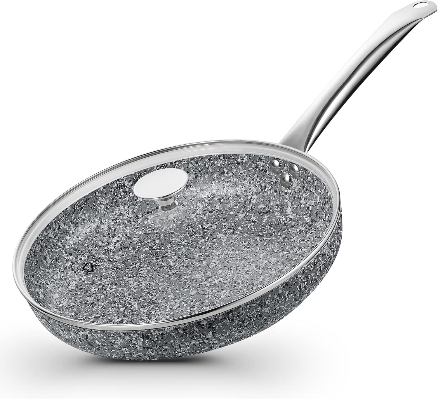 11" Grey Non-stick Granite Stone Frying Pan with Lid, Toxin-free ...