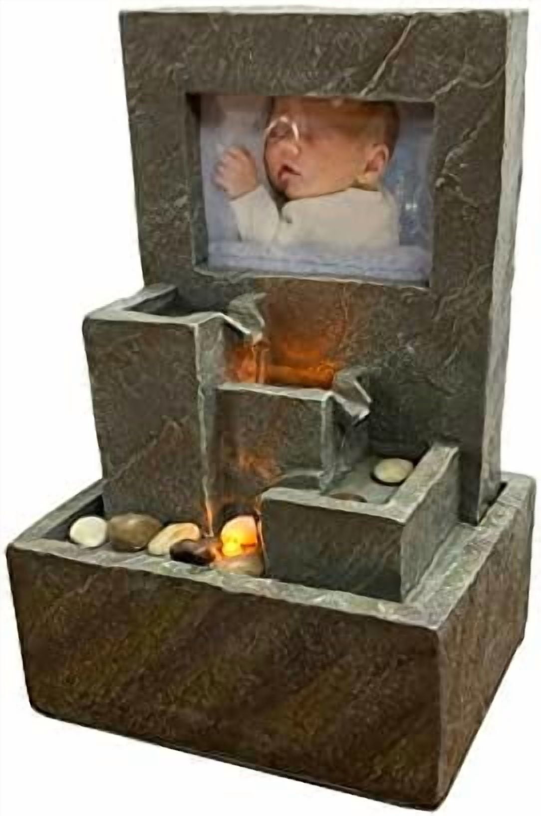 11" H Cascading Photo Frame Tabletop Water Fountain with Natural River ...