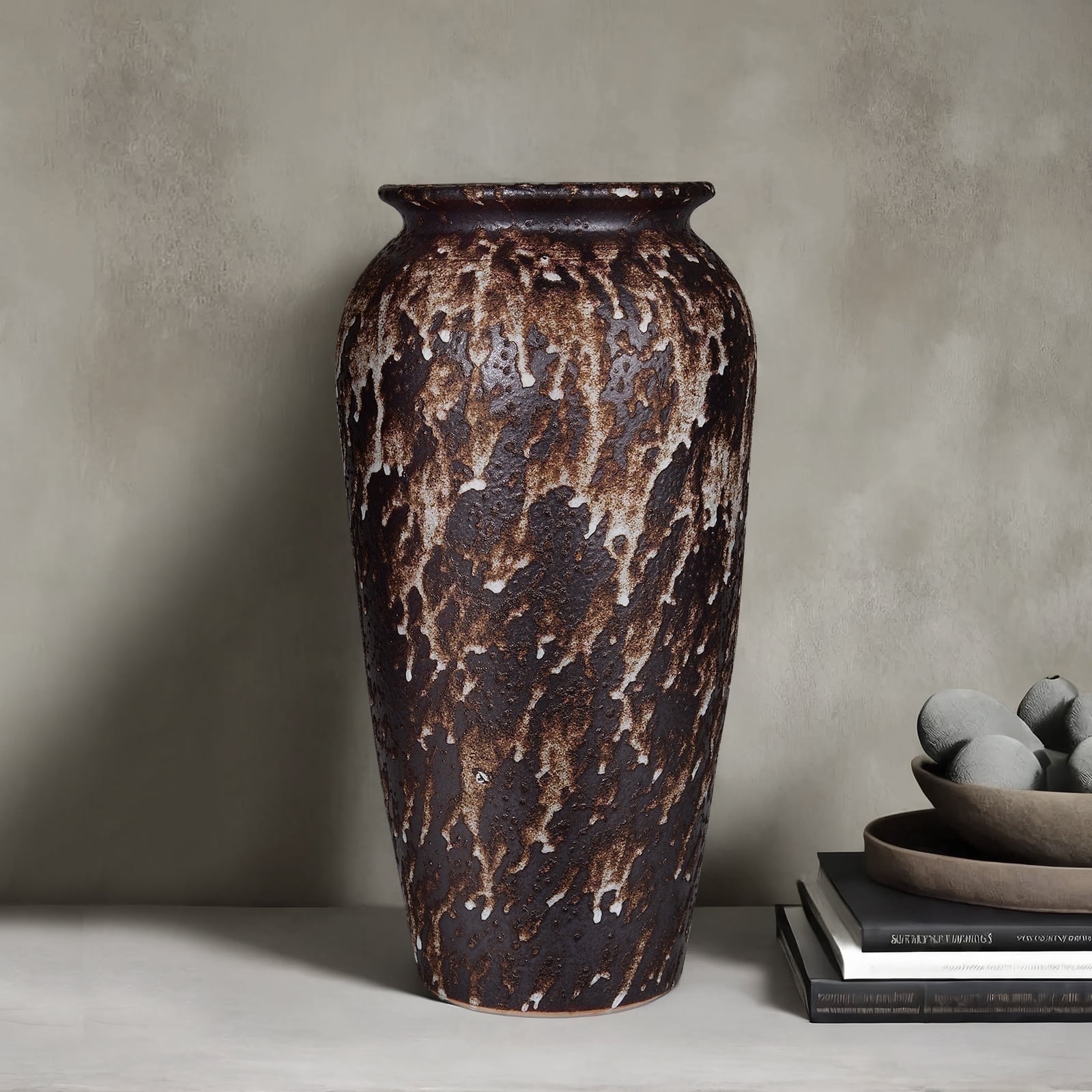 Ceramic Rustic Floor Vase, 12" Large Farmhouse Flower Vase for Home ...