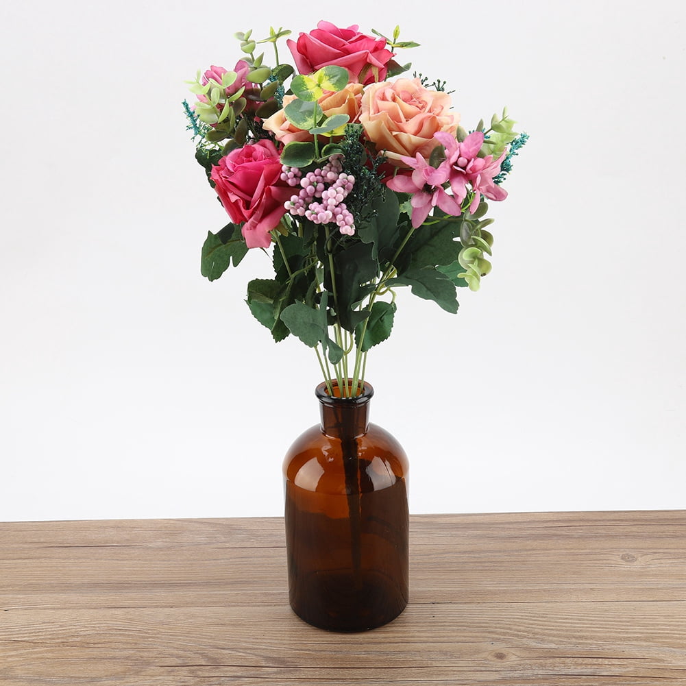 11 Head Plastic Artificial Pink Flower Bouquet for Birthday/Wedding ...