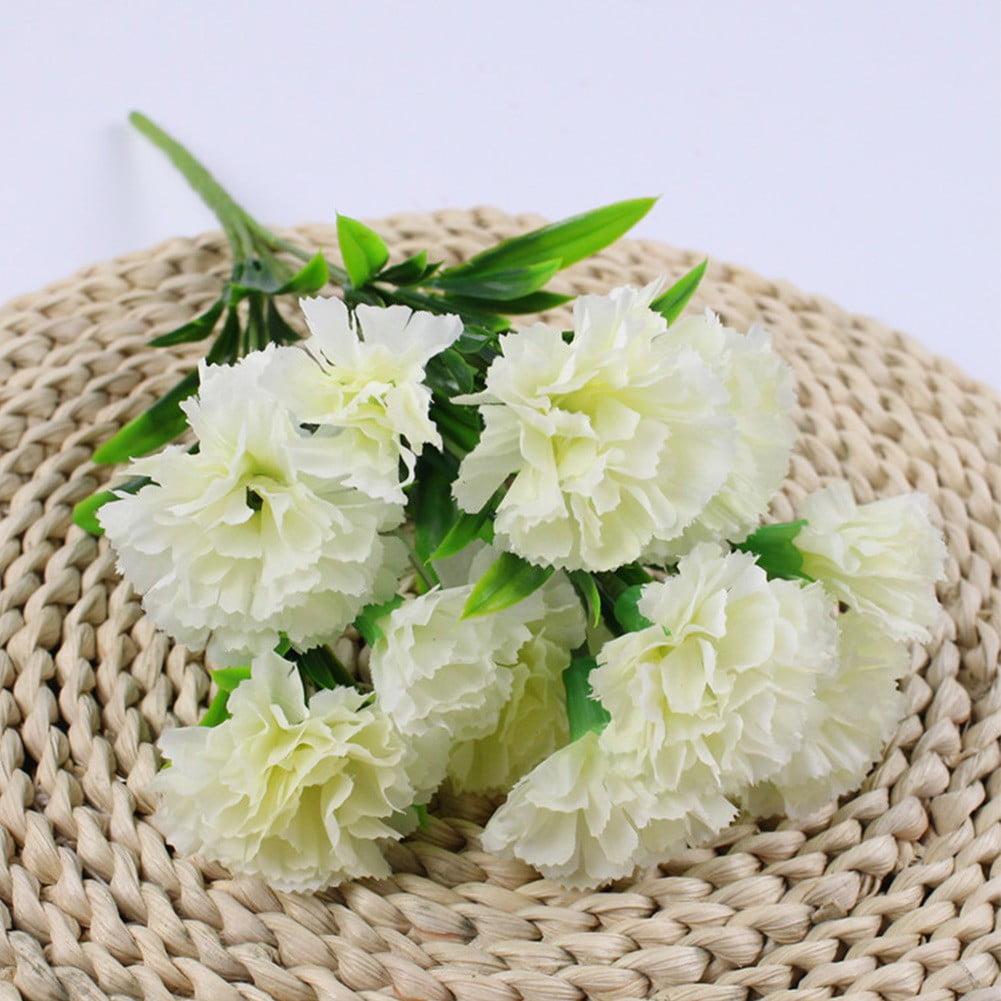 11 Heads Carnation Artificial Flowers Bouquet Plastic Fake Plants ...