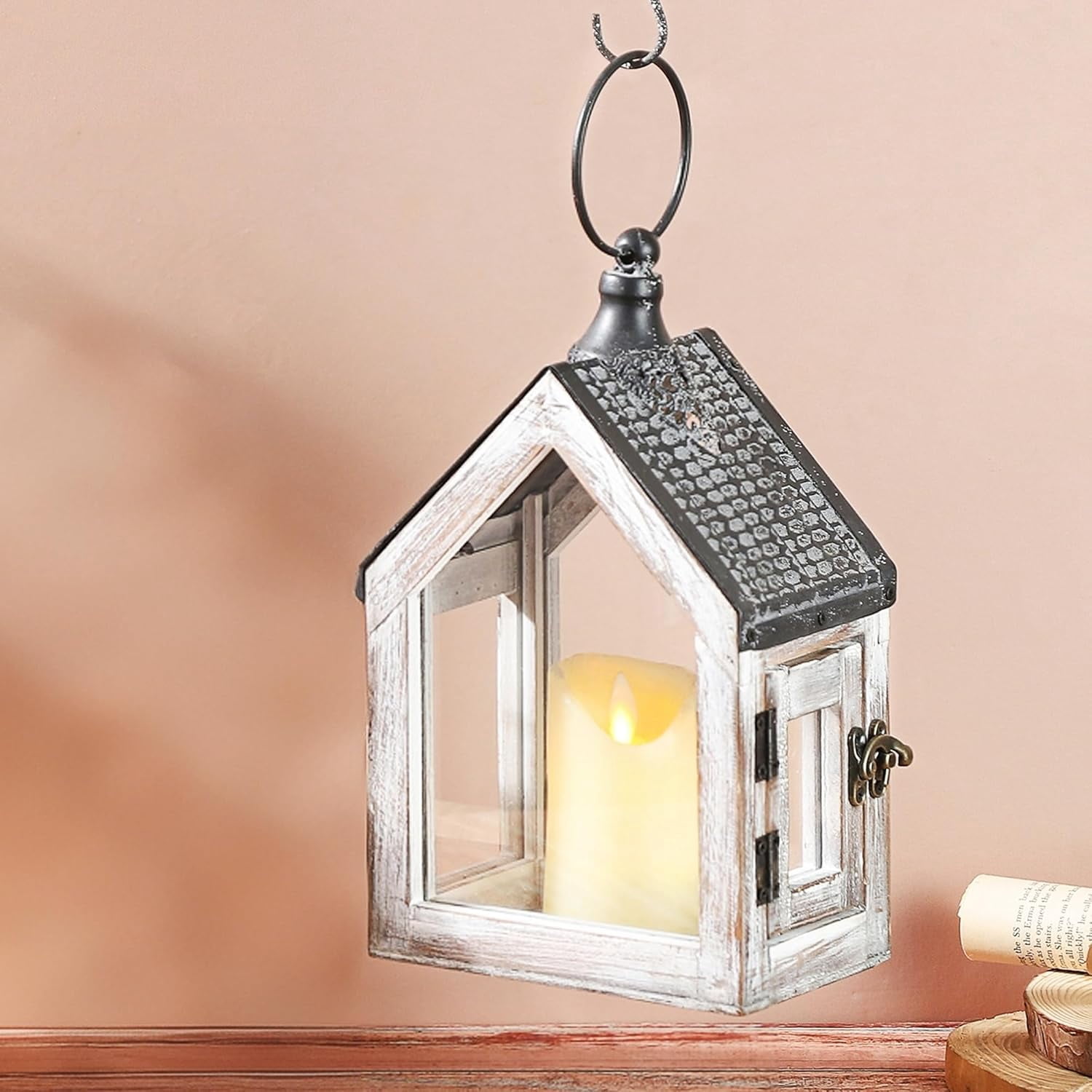 11" High Farmhouse Decorative Lanterns, Glass and Metal, Distressed ...