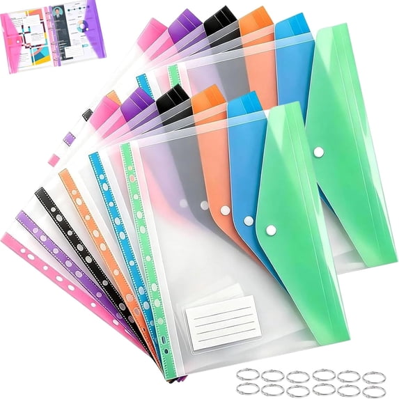 11-Hole Expanding File Pockets Assorted Colors, Snap Button and Label ...