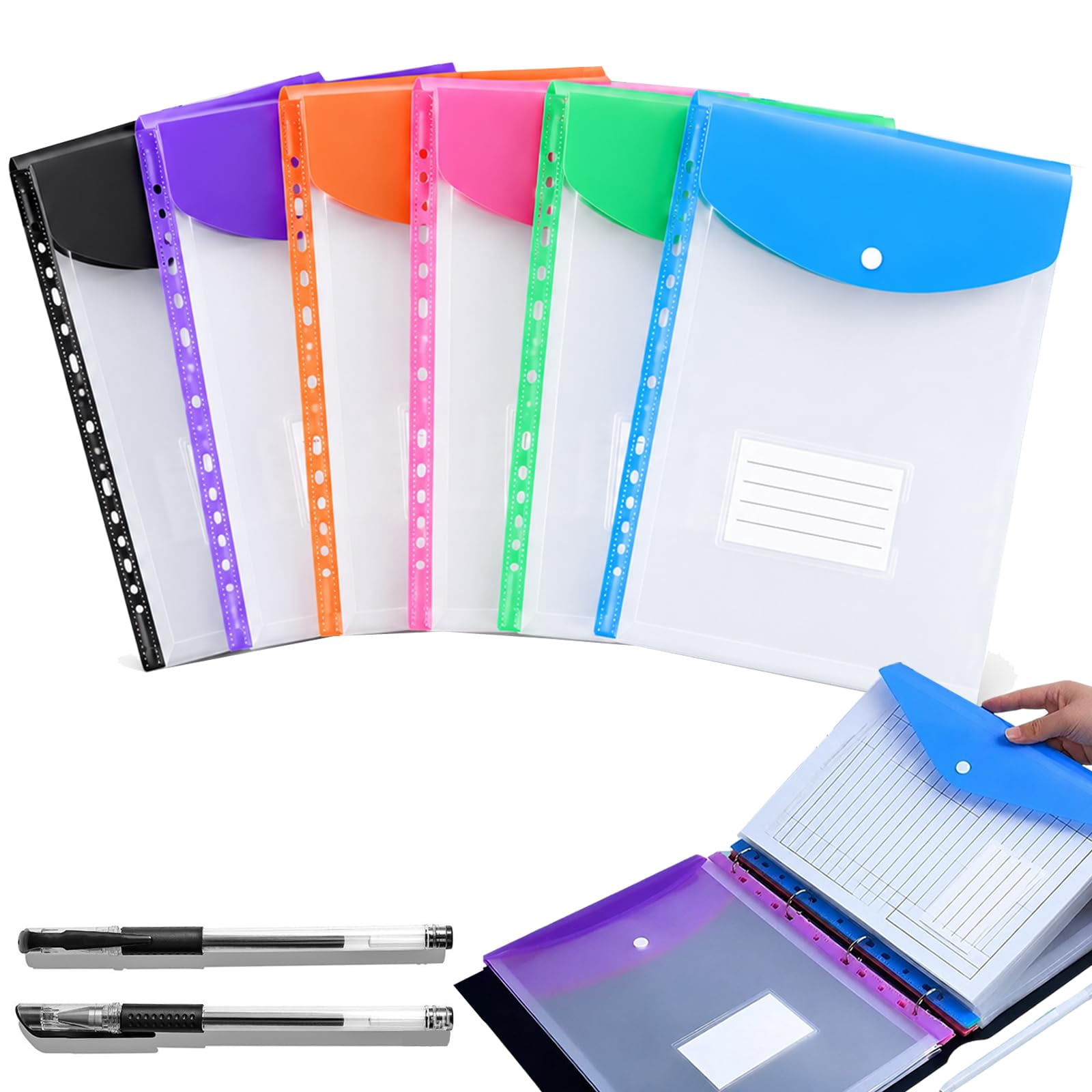 11-Hole Expanding File Pockets Assorted Colors, Transparent Binder ...