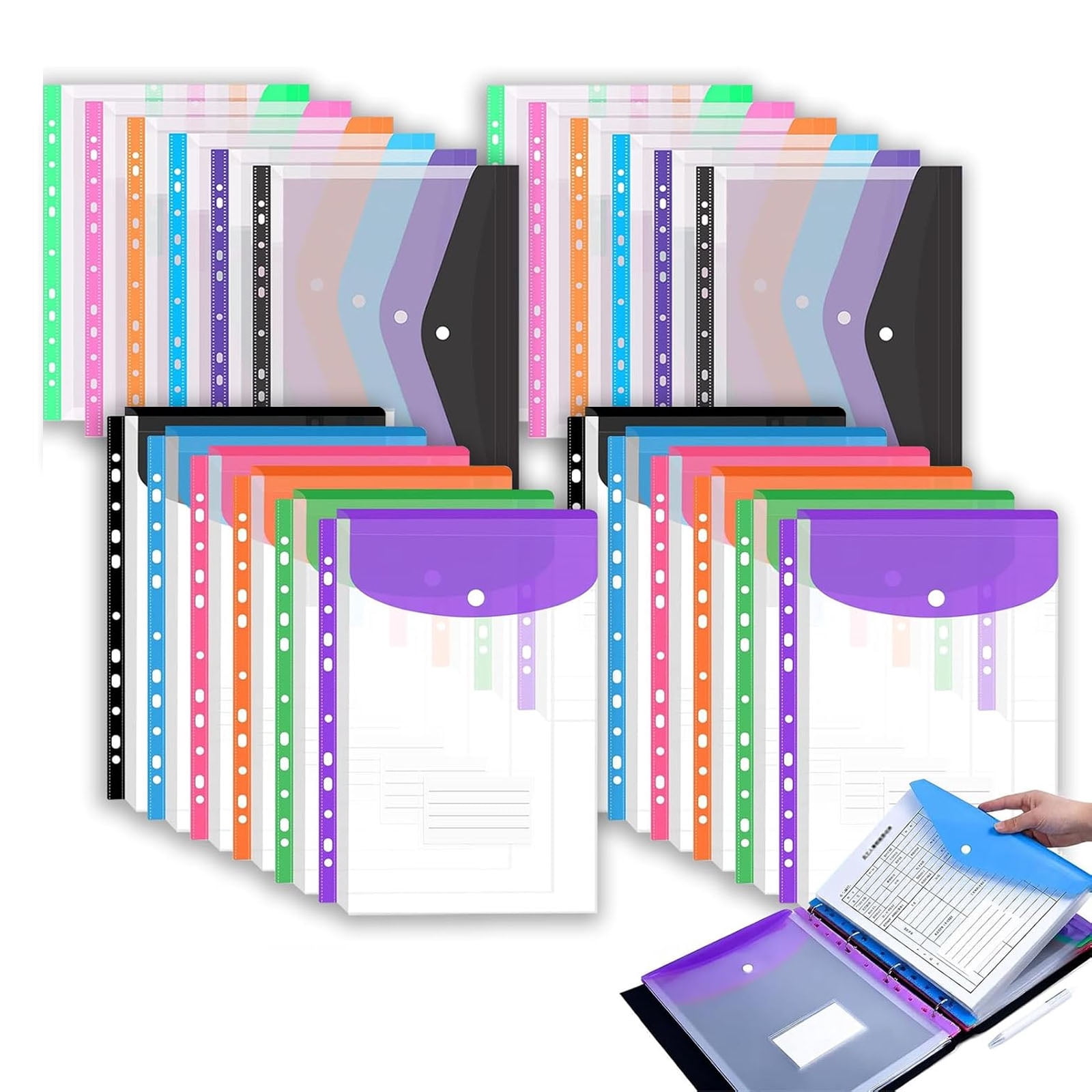 11-Hole Expanding File Pockets, Heavy-Duty Plastic Binder Envelopes ...