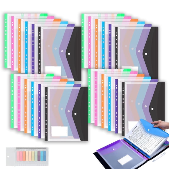 11 Hole Expanding File Pockets, Thick PP Binder Envelopes with Snap ...
