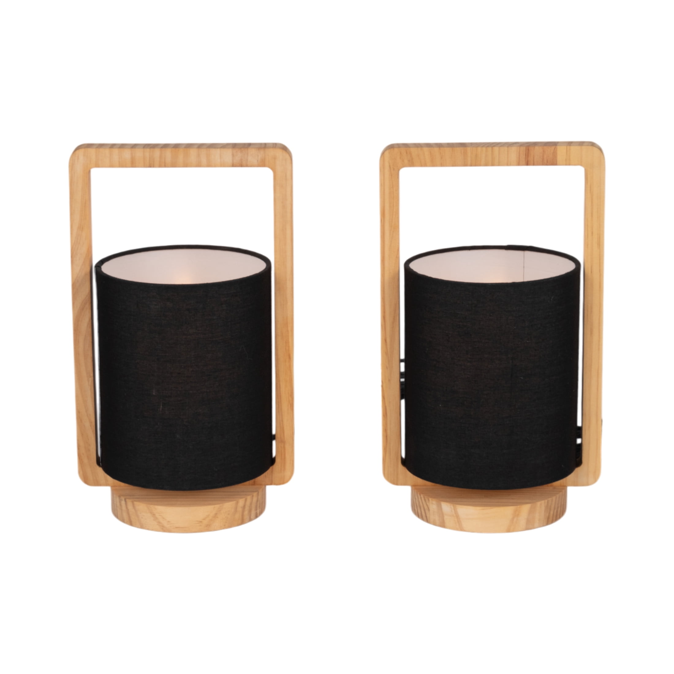 11"Hx8" Diameter, Set of Two, Wood Cylinder Table Lamps, Natural Wood ...
