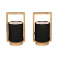11"Hx8" Diameter, Set of Two, Wood Cylinder Table Lamps, Natural Wood ...