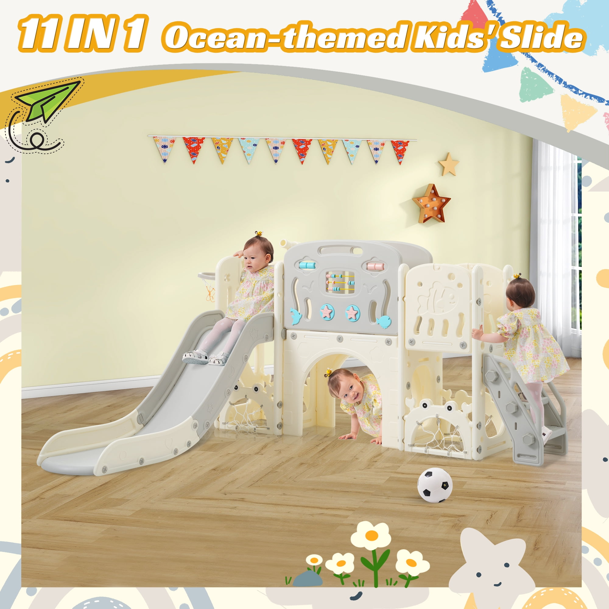 11 In-1 Baby Toddler Slide For Indoor Outdoor, Kids Slide with Climber ...