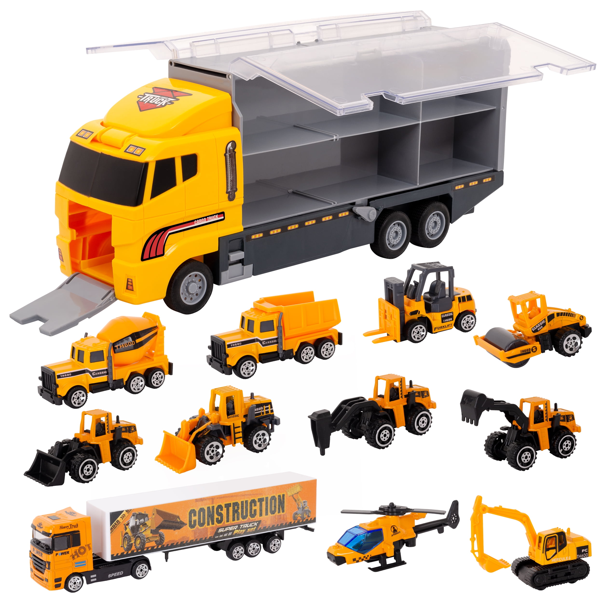 11 In 1 Die-Cast Construction Truck Vehicle Carrier For Kids Playing ...