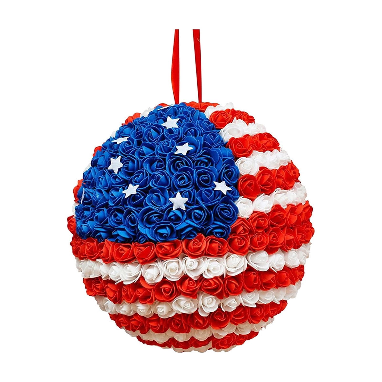 11 Inch 4th of July Patriotic Rose Ball Ornament, Red White Blue Flag ...