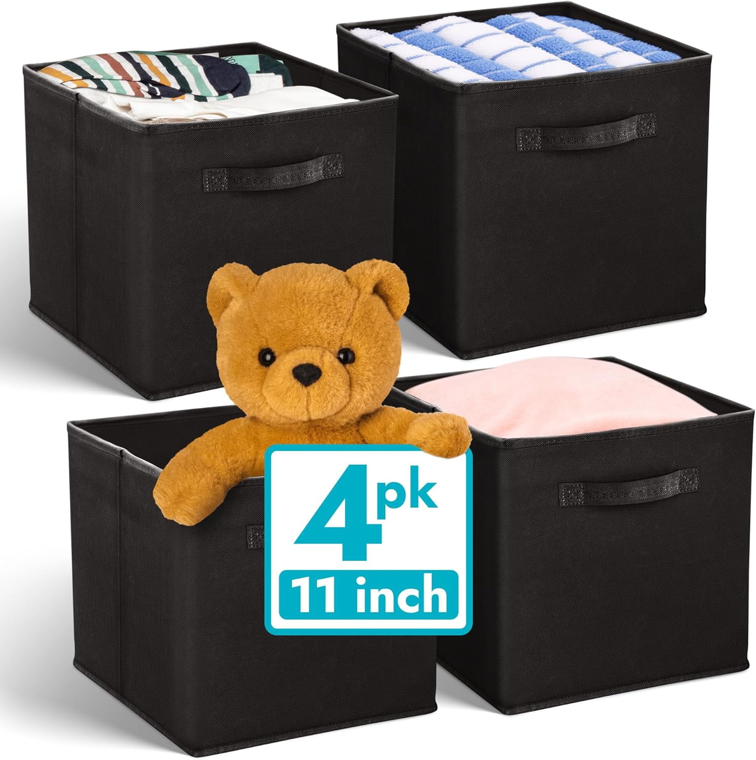 11 Inch Cube Storage Bins (4 Pack) | Cube Organizer Bins | 11x11 Fabric ...