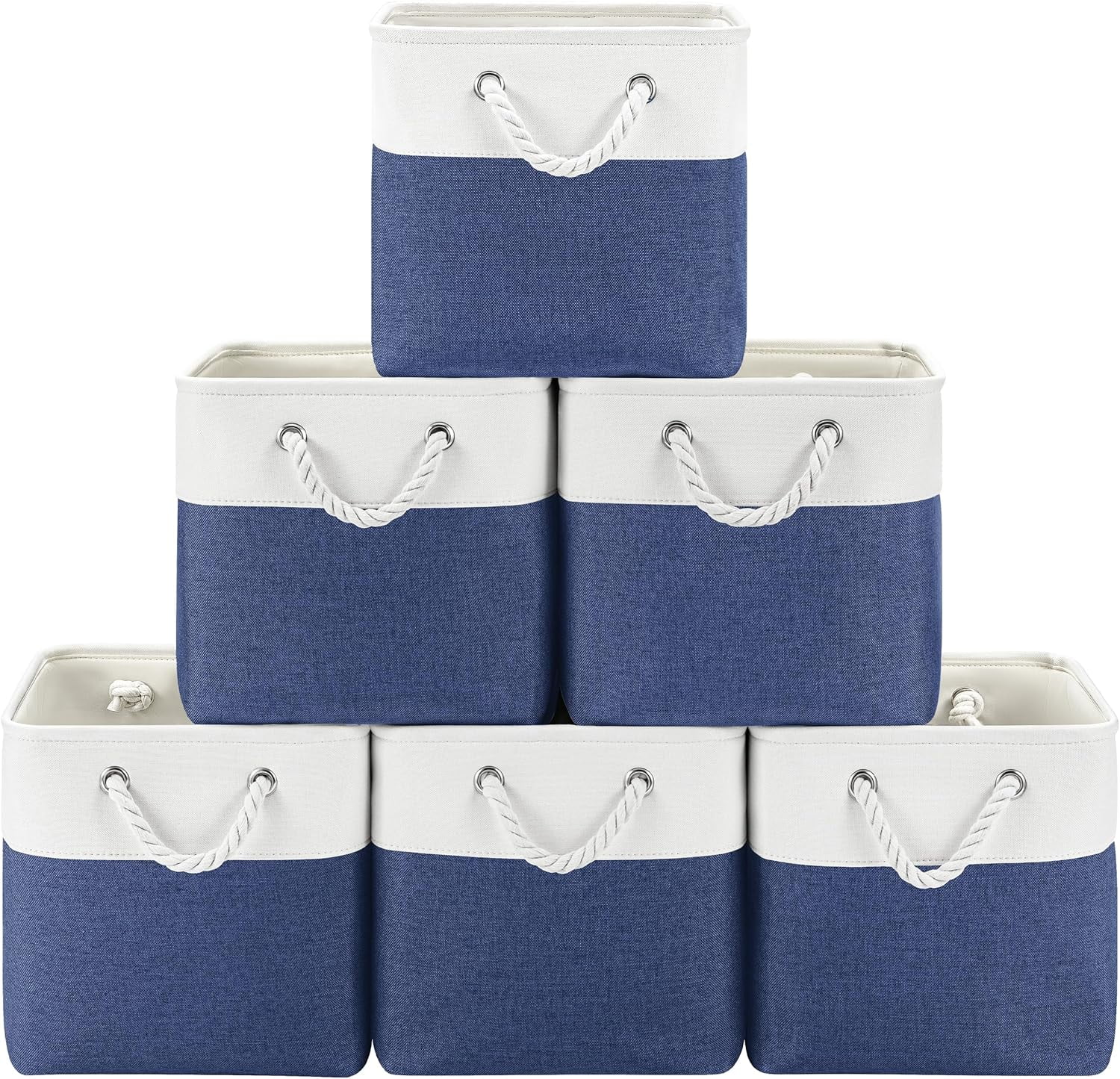 11 Inch Cube Storage Bins, 6 Pack Fabric Storage Cubes with Rope ...