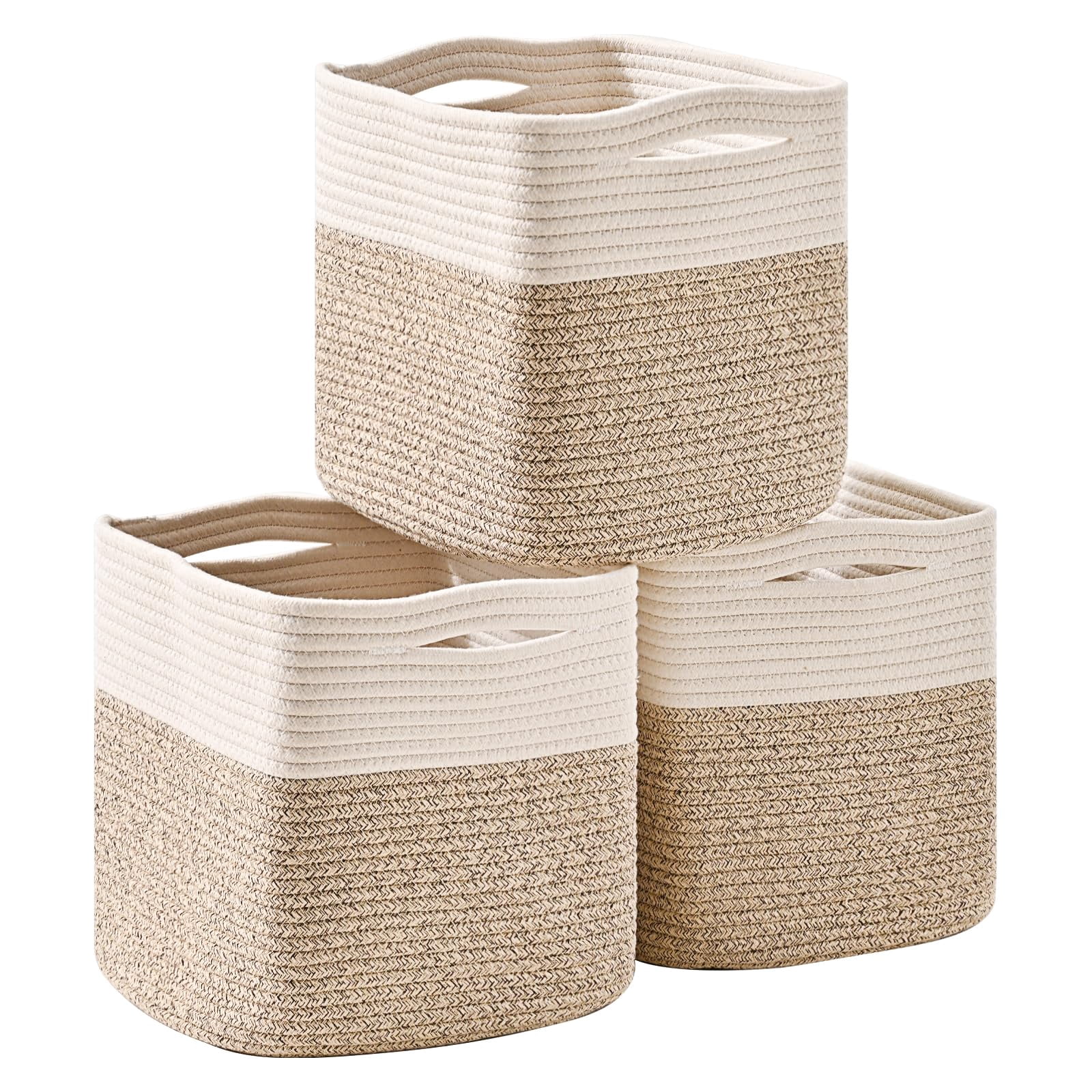 11 Inch Cube Storage Bins Organizer Woven Cotton Rope Square Baskets ...