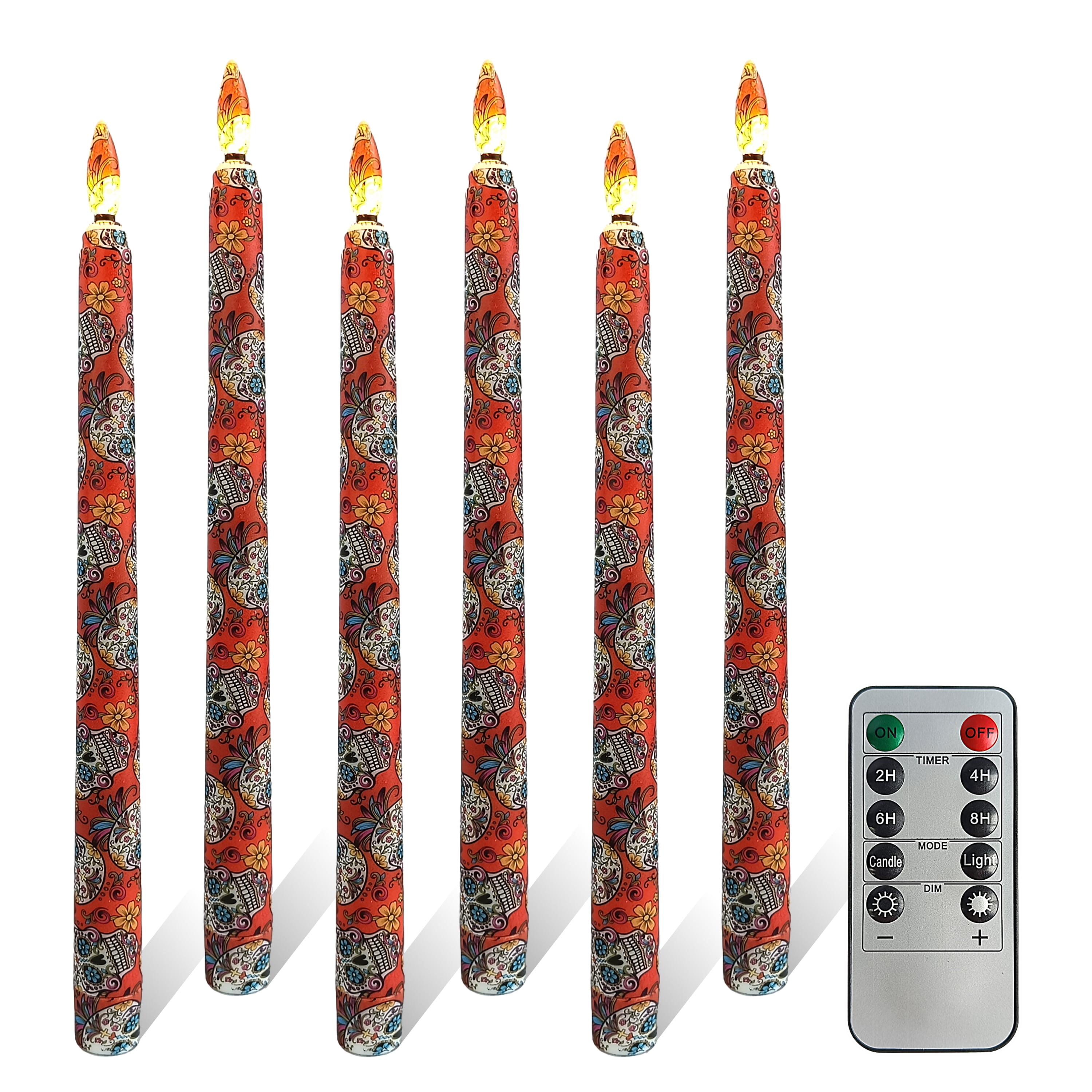 11 Inch Flameless Taper Candles with Remote, Multicolored Printed ...