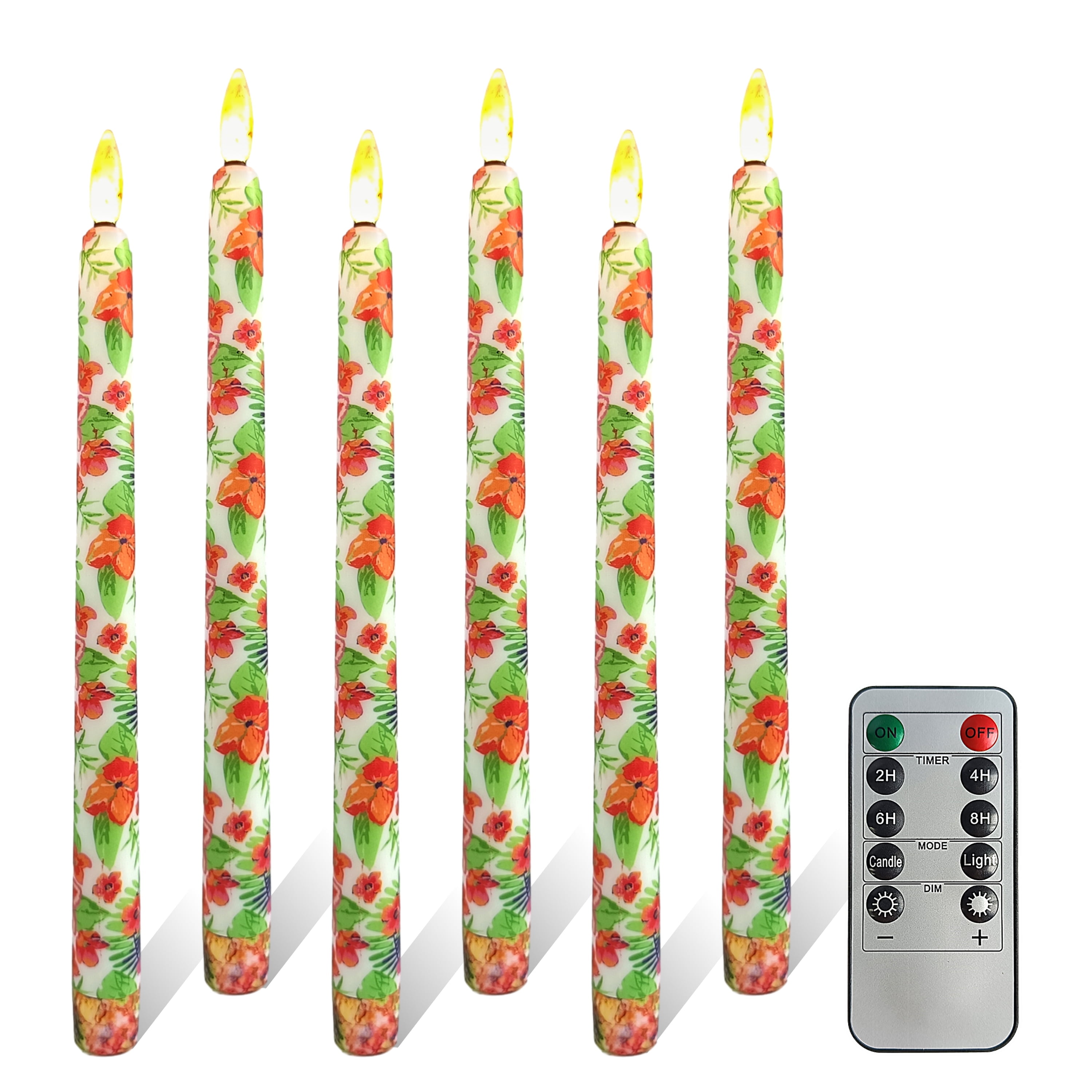 11 Inch Flameless Taper Candles with Remote, Multicolored Printed ...