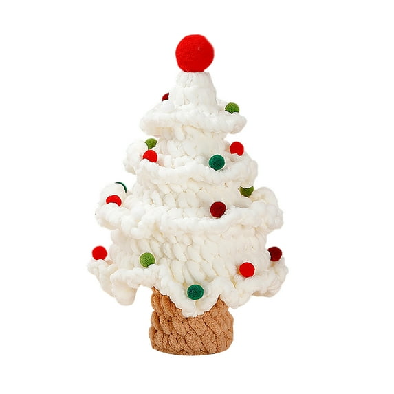 11-Inch Hand Knit Christmas Tree Yarn Decoration with Red Balls White ...