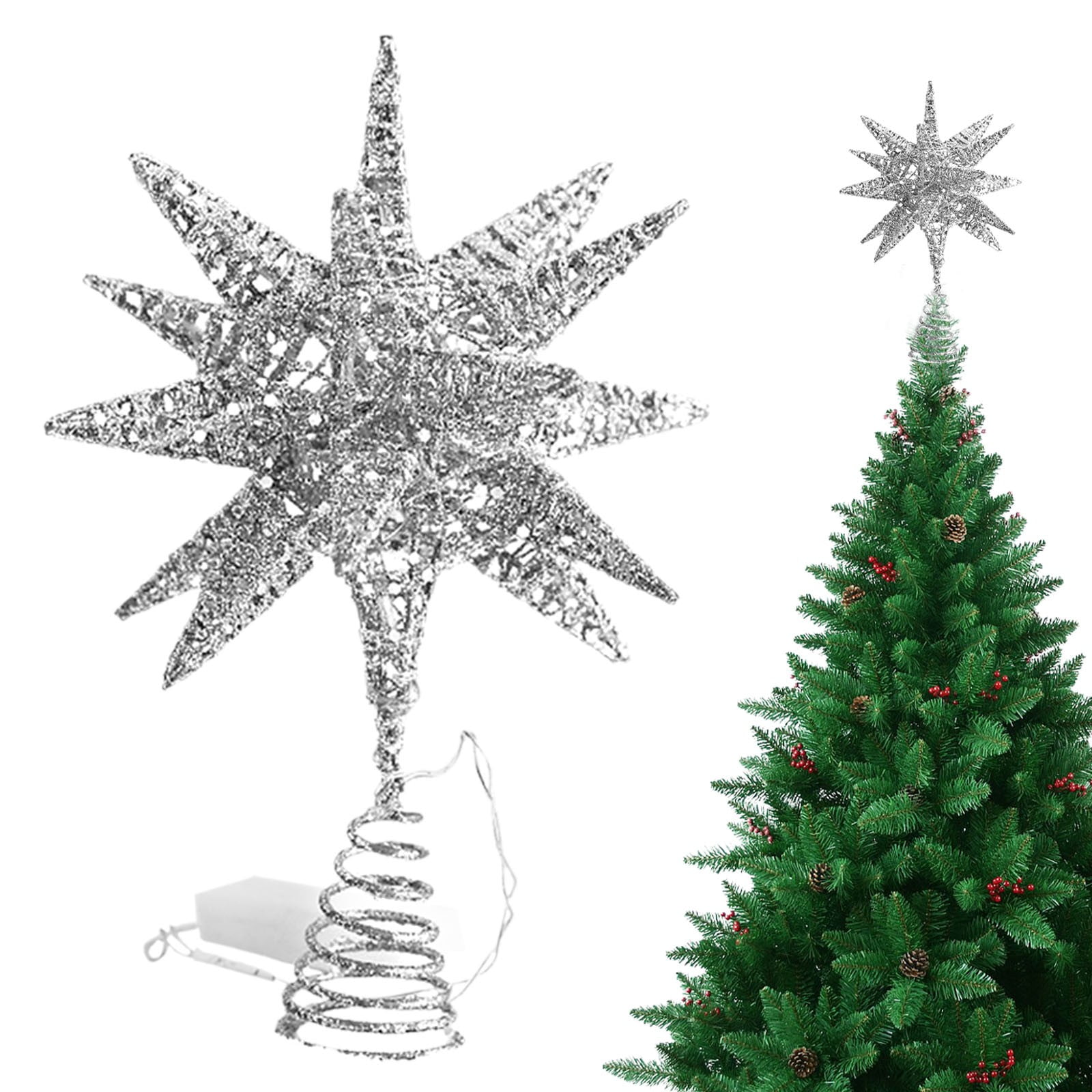 11 Inch LED Multidimensional Metal Star Tree Topper with Glitter,Tree ...