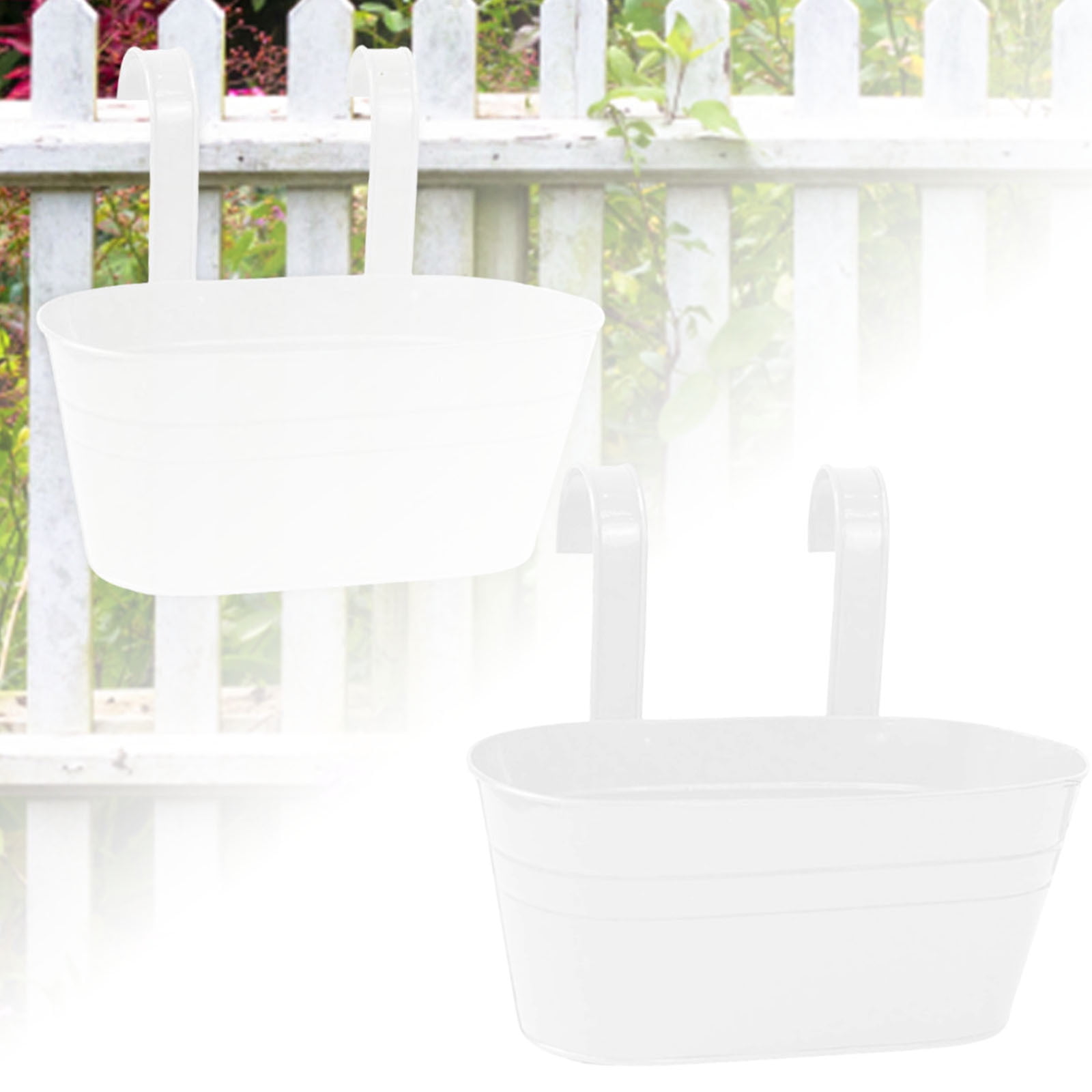 11 Inch Metal Hanging Flower Pots for Fence - Rustic Iron Railing Oval ...