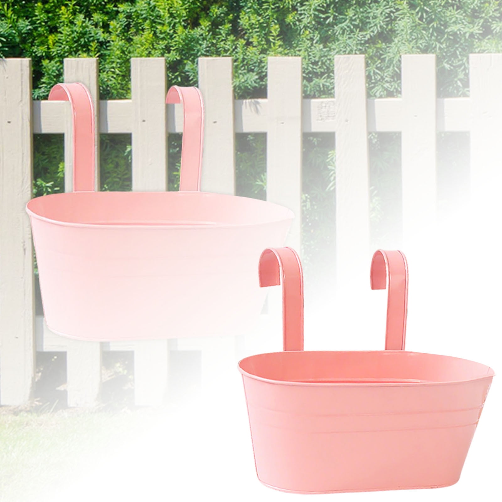 11 Inch Metal Hanging Flower Pots for Fence - Rustic Iron Railing Oval ...