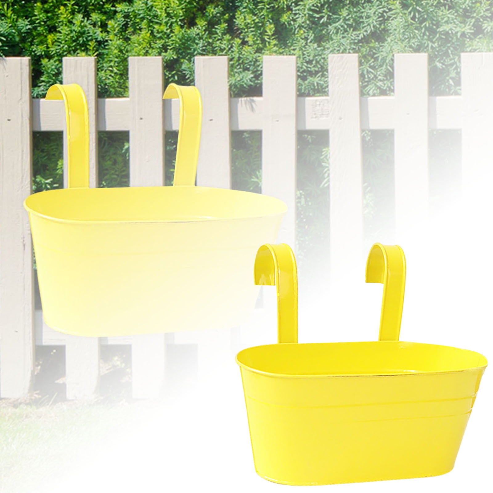 11 Inch Metal Hanging Flower Pots for Fence - Rustic Iron Railing Oval ...