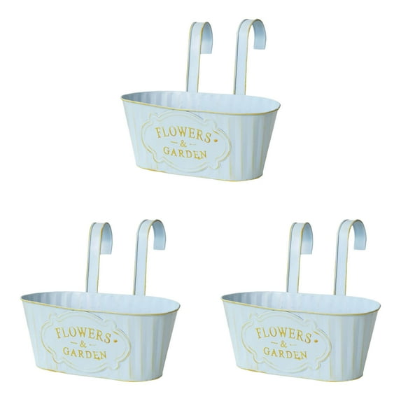 11 Inch Metal Hanging Planter - Iron Railing Flower Pot with Detachable ...