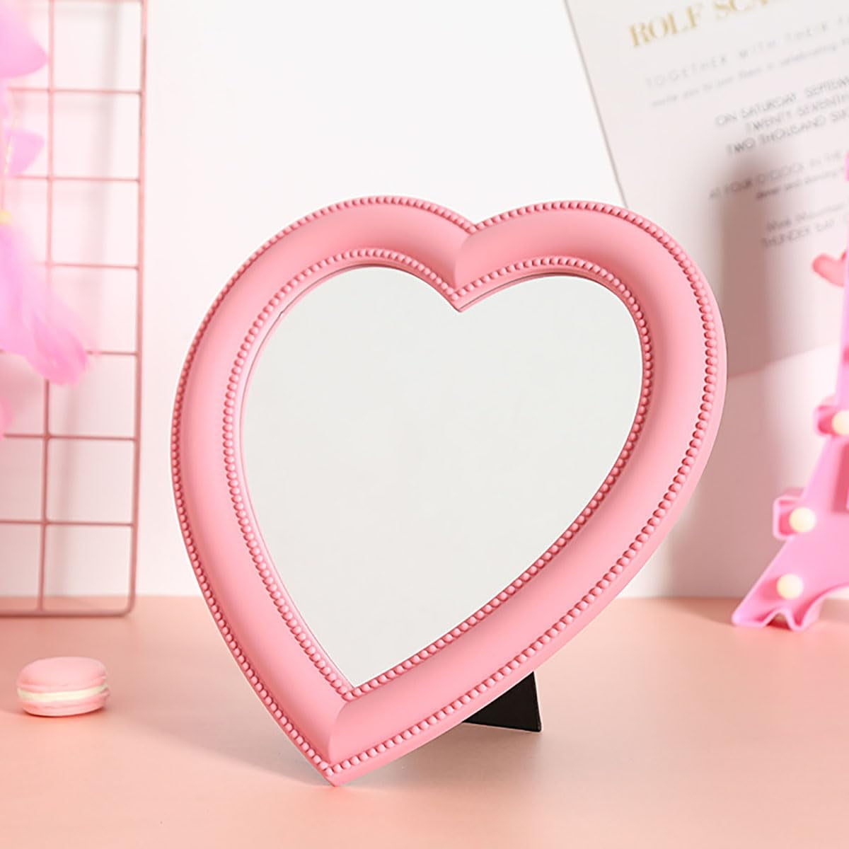 11-Inch Pink Heart Mirror,Cute Mirror for Wall, Bedroom Mirror Tabletop ...