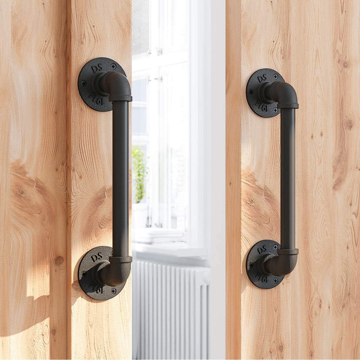 11 Inch Pipe Barn Door Pull Handle, Industrial Rustic Black Stair ...