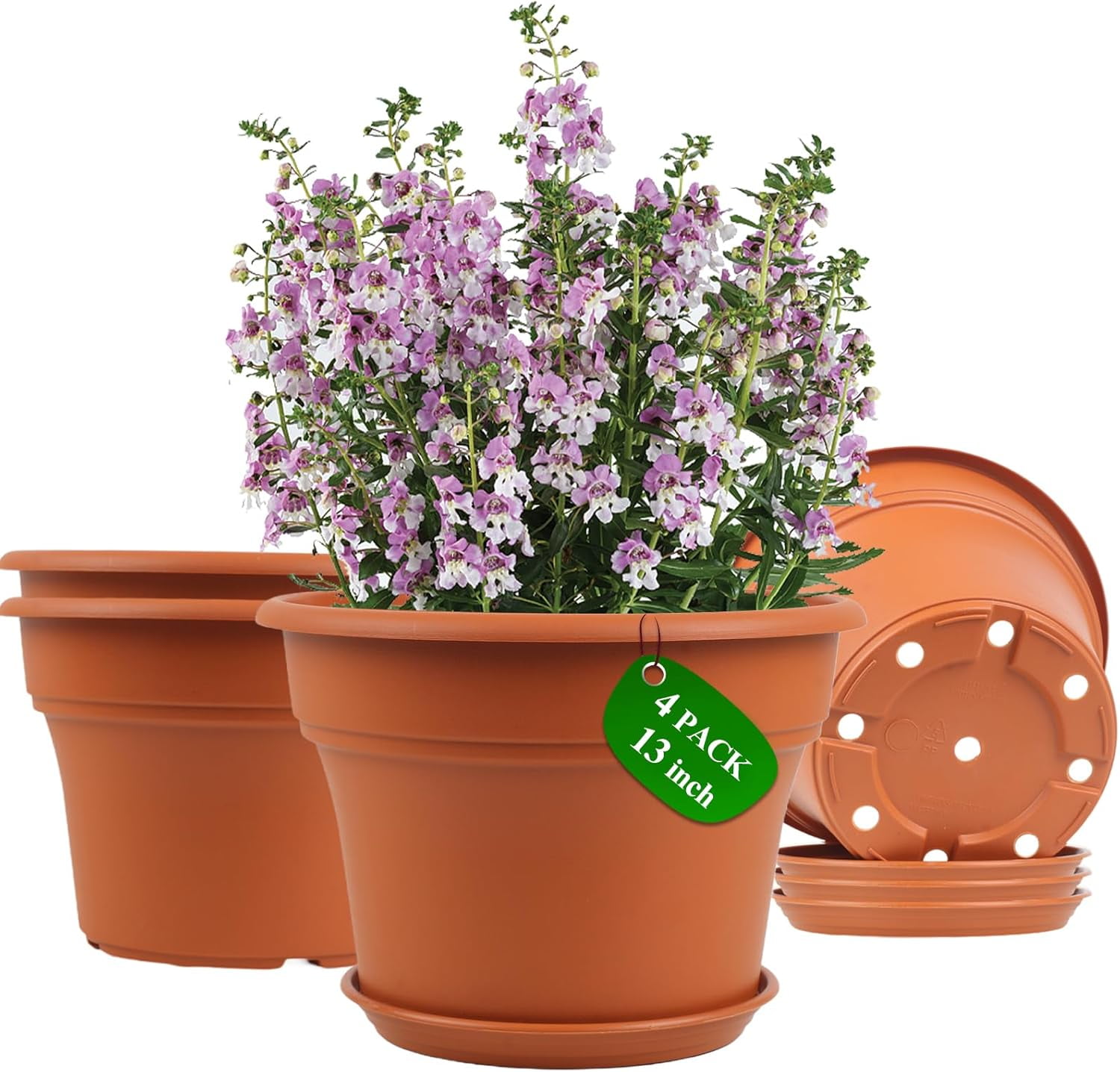 11 Inch Plastic-Flower-Pot-for-Indoor-Plants, 4 Pack Large Outdoor ...