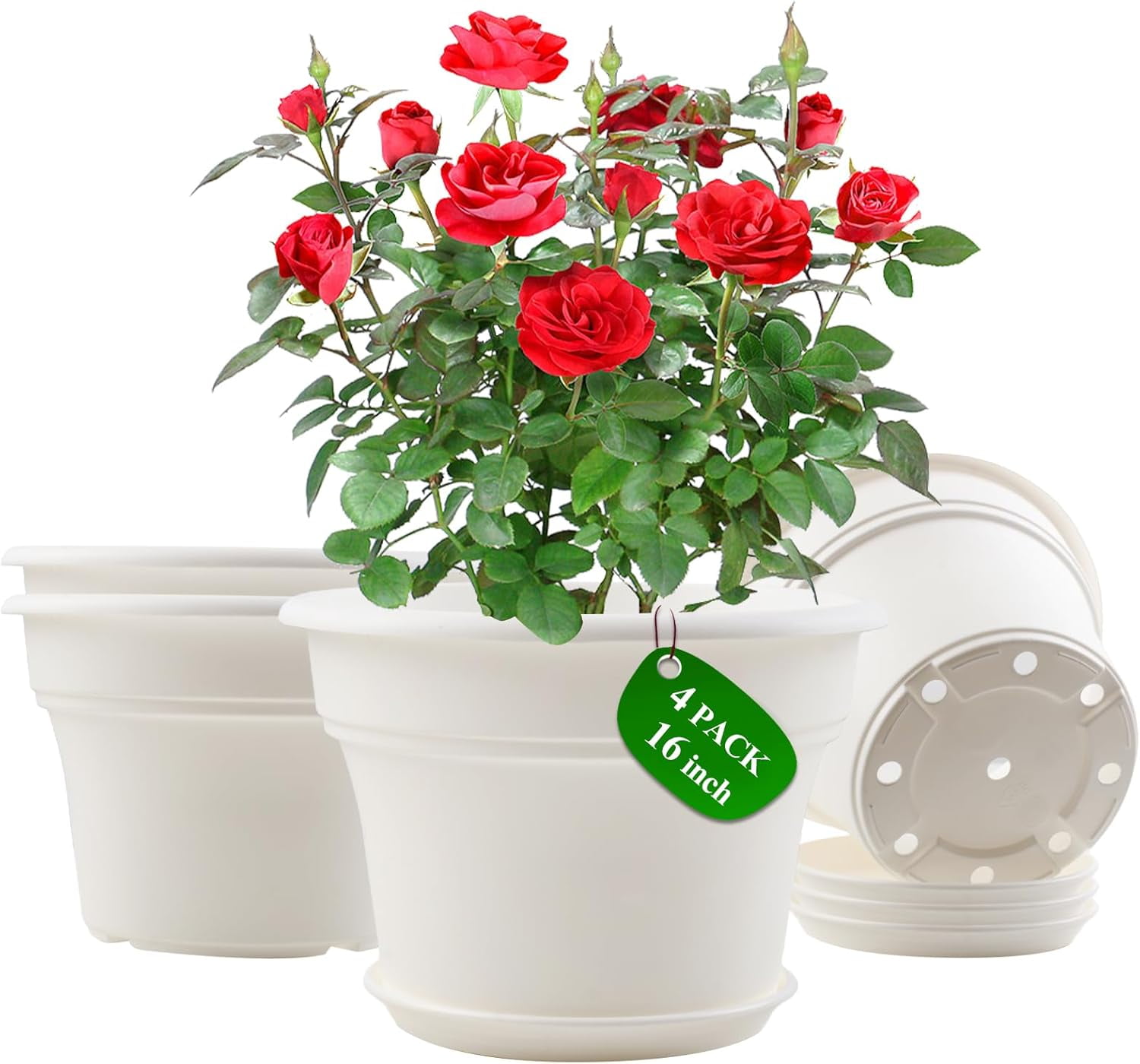 11 Inch Plastic-Flower-Pot-for-Indoor-Plants, 4 Pack Large Outdoor ...