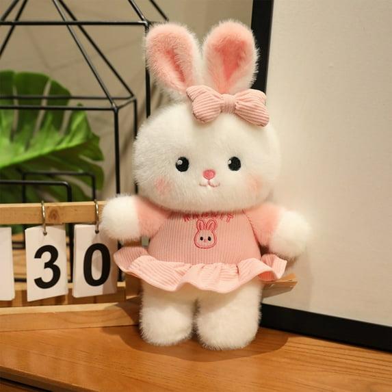 11 Inch Rabbit Plush Toy, Cute Fluffy Bunny with Bow and Skirt, Easter ...
