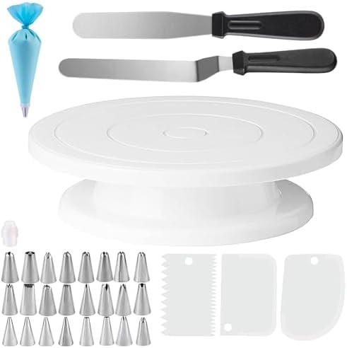 11 Inch Revolving Cake Stand Turntable, Cake Decorating Kit with 24 ...