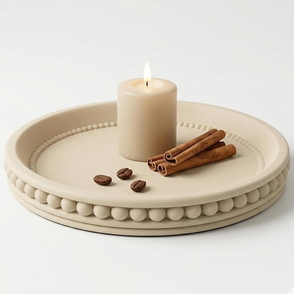 11 Inch Round Concrete Tray - Non-Slip Solid Decorative Centerpiece ...