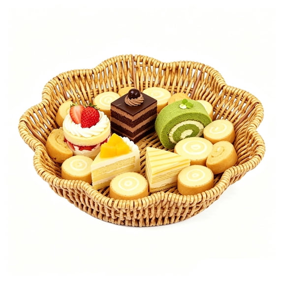 11 Inch Round Wicker Bread Basket, TGY Imitation Woven Rattan Fruit ...