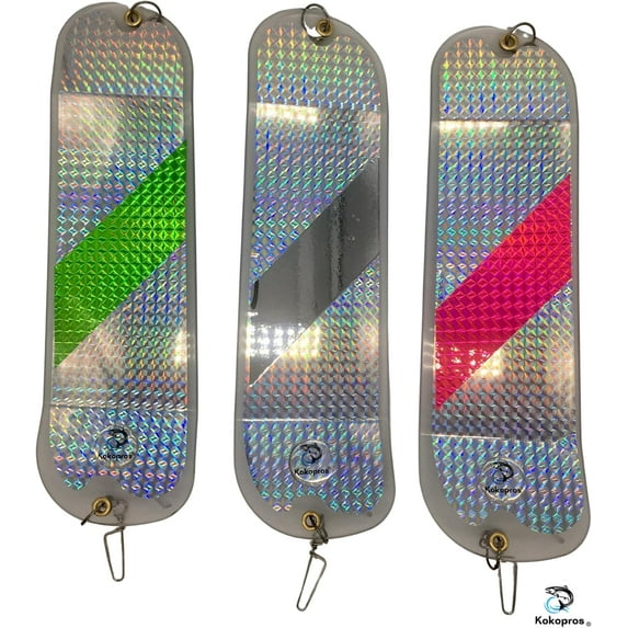 11 Inch Salmon Flashers 3 Pack - Hot Pink, Green Stripe & Chrome - 360 ...