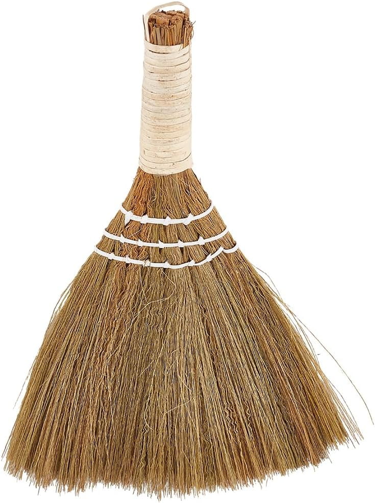 11 Inch Small Whisk Brush Broom Grass Natural Handle Bamboo Traditional ...