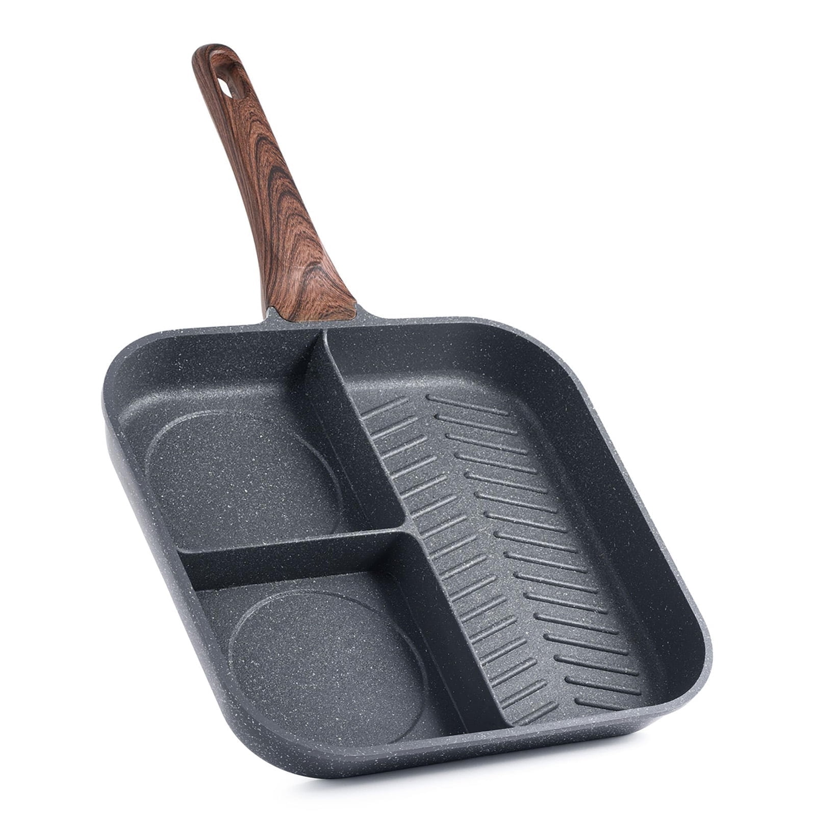 11-Inch Square Non-Stick Grill Pan with 3-Section Design, Ideal for ...