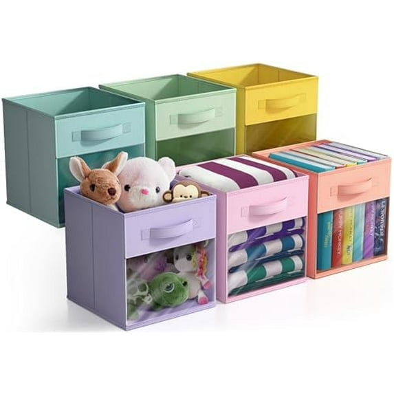 11 Inch Storage Bins with Clear Window - 6 Foldable Baskets for ...