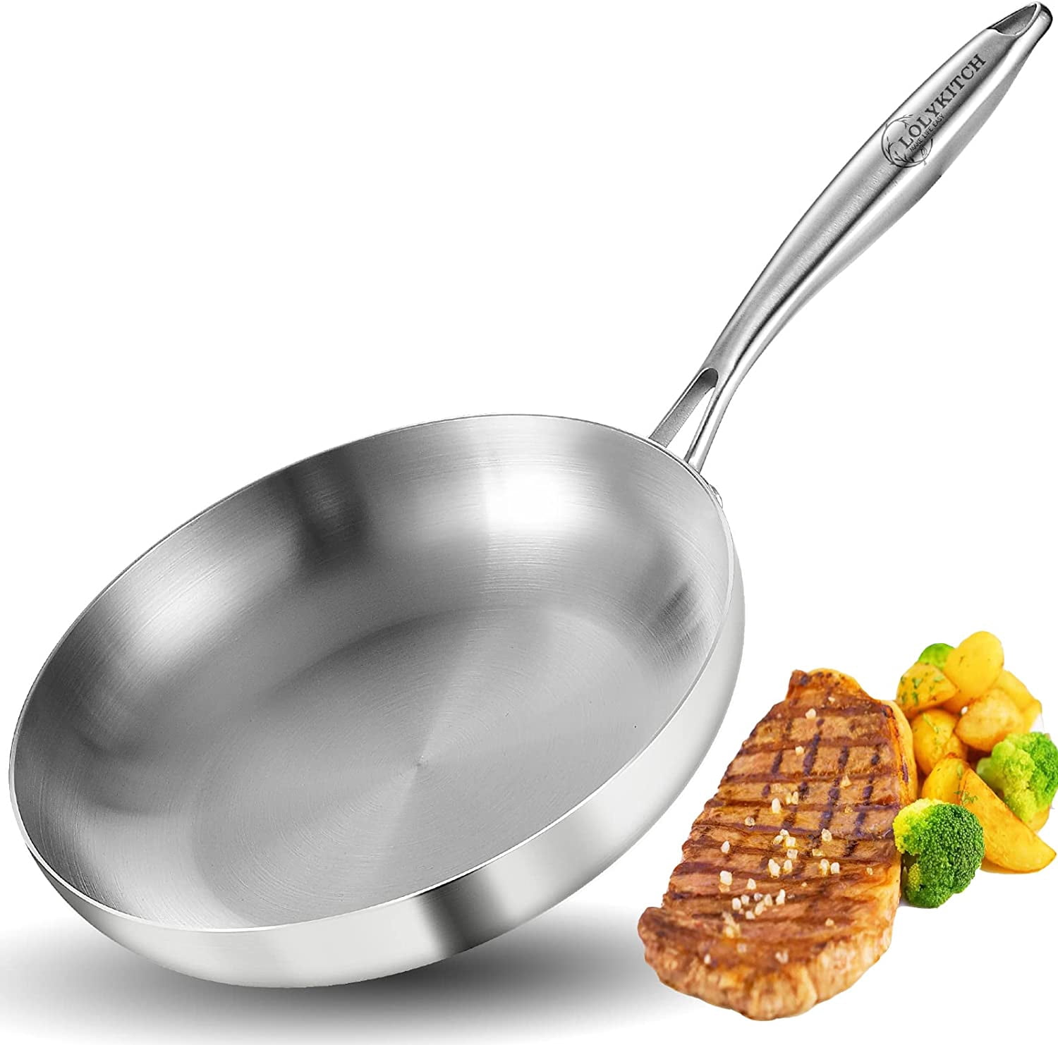 11 Inch Tri-Ply Stainless Steel Frying Pan,Skillet,Induction Cooking ...