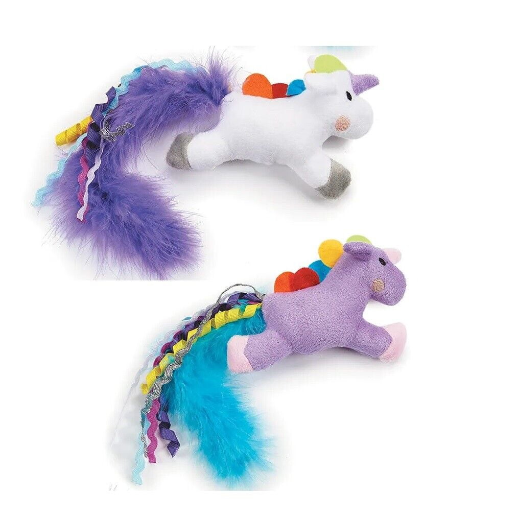 11 Inch Unicorn Cat Toy Teasers Color Plush Feather Tails Entices ...