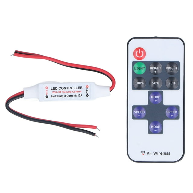 11-Key Wireless RF Remote for Mini LED Dimmer, Red and Black Wire ...