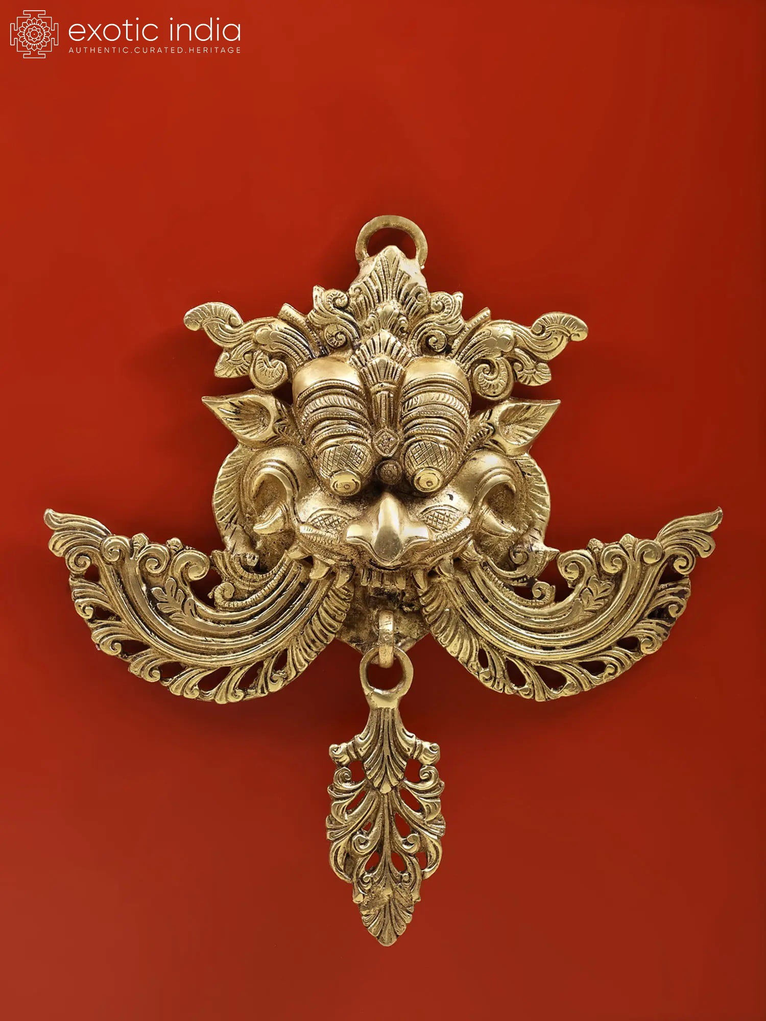 11" Kirtimukha Wall Hanging Mask (Ward off Evil) In Brass - Brass ...