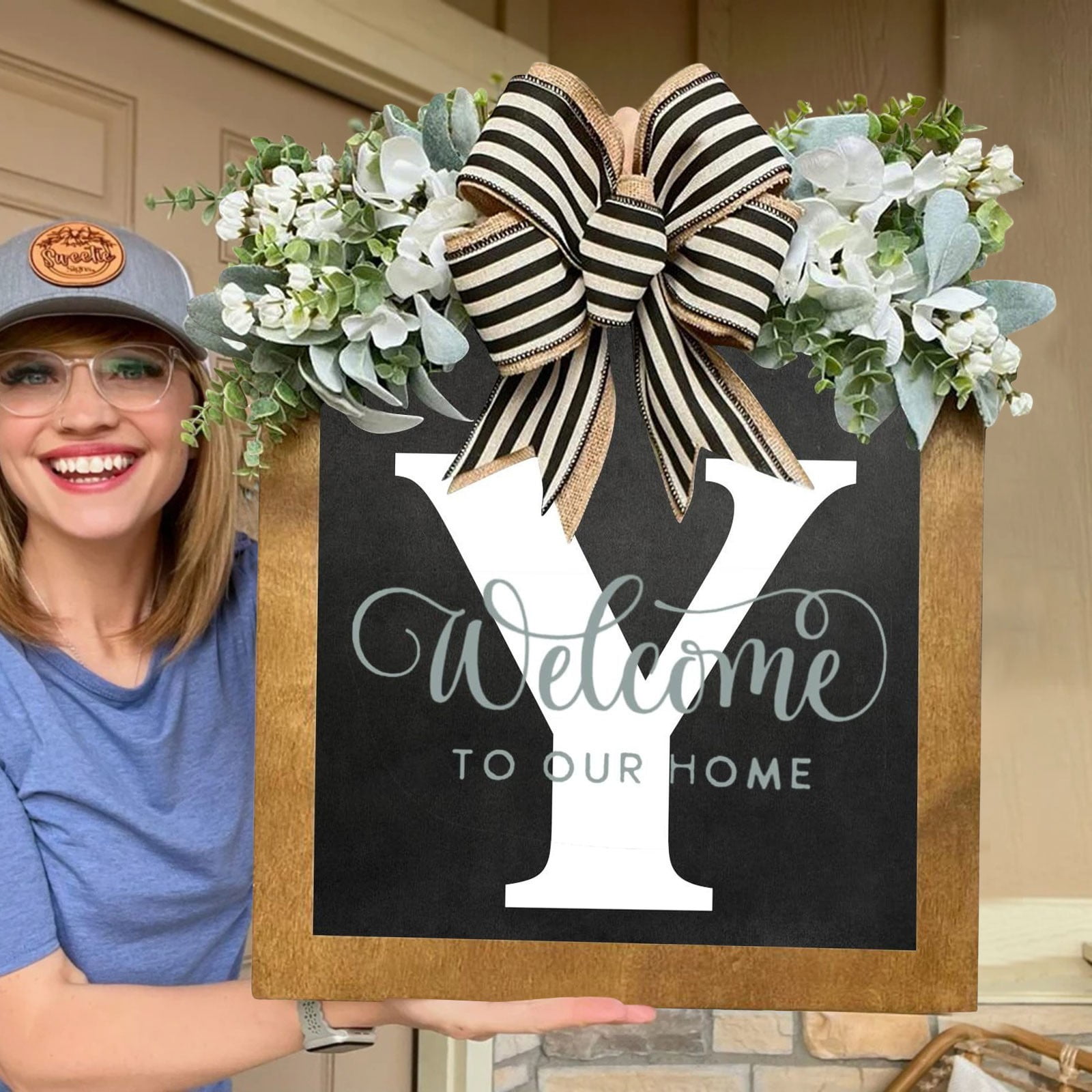 11'' Large Last Name Welcome Door Wreath for Front Door 26 Letter All ...